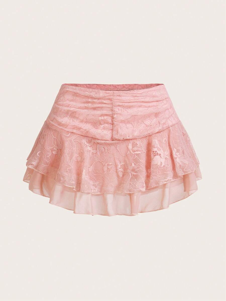 Sweetina Lace Patchwork Wide Waistband A-Line Skirt, Minimalist Fashion ...