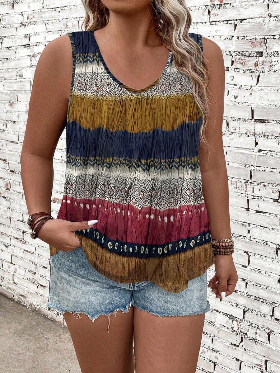 EMERY ROSE Plus Size Women's Colorful Striped & Printed Wide Strap Tank ...