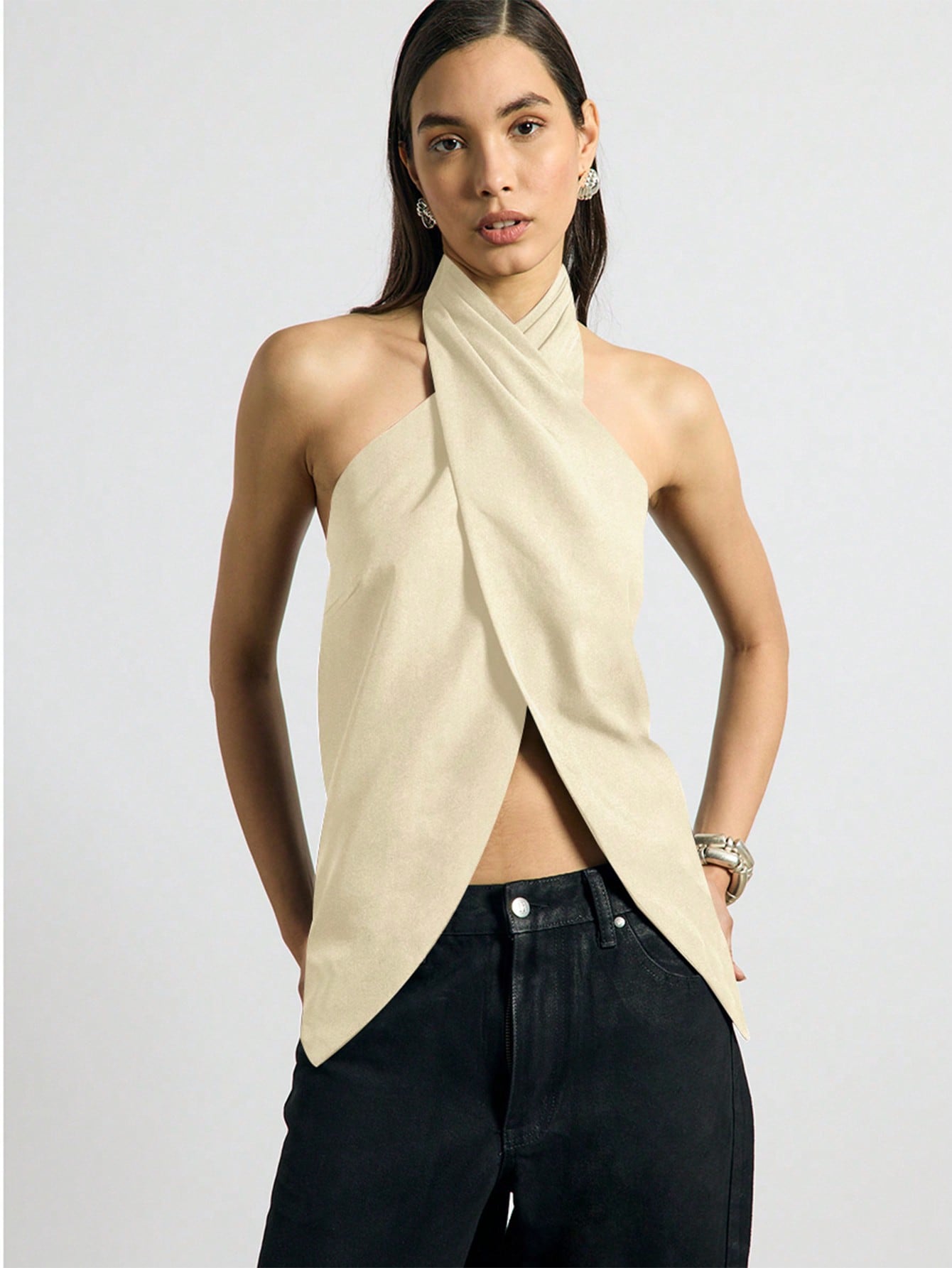 Elegant Halter Neck Wrap Top Waistcoat Modern Professional Sleeveless ...