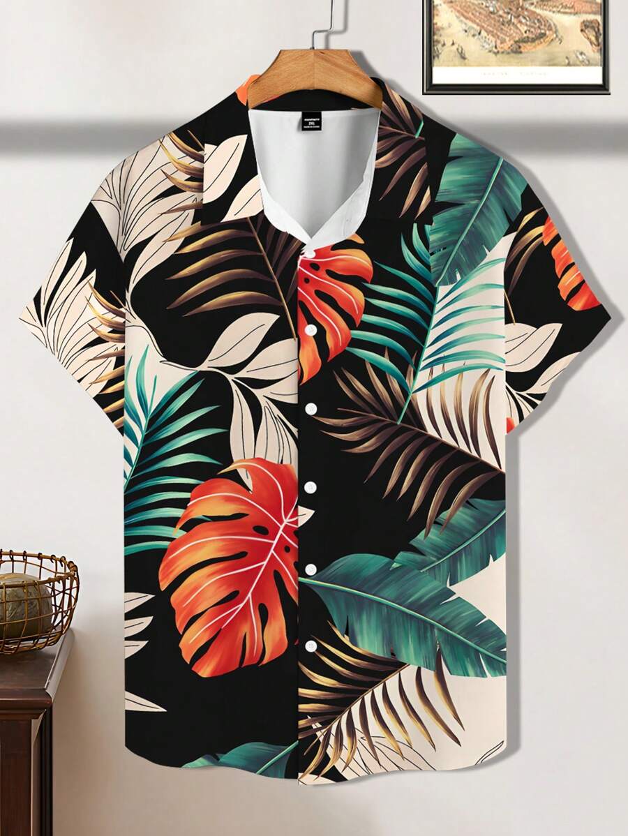 Manfinity RSRT Plus Size Men's Tropical Print Casual Holiday Shirt Men ...