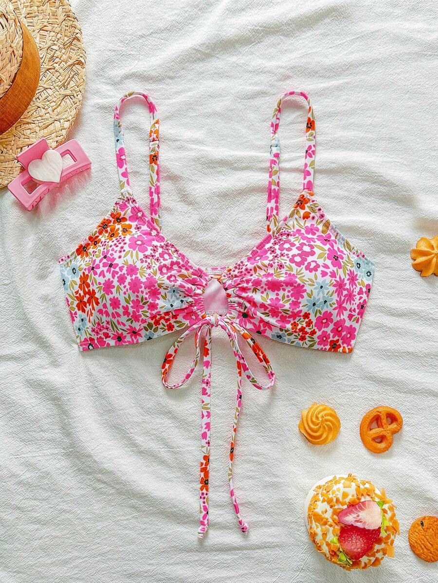 Swim Mod Women's Ditsy Floral Front Tie Bikini Top, Suitable For Summer ...