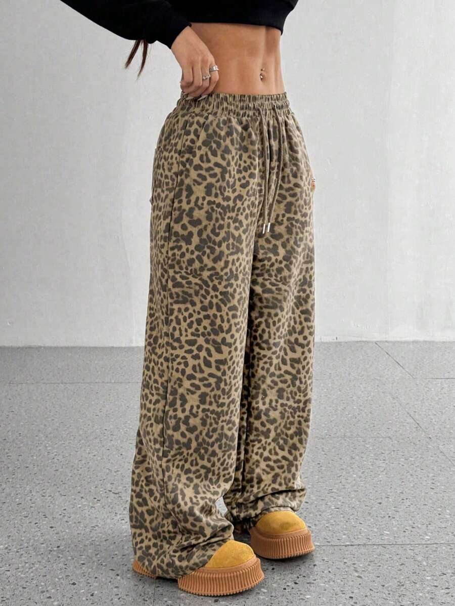 StreetHx Women's Leopard Print Casual Loose Wide Leg Palazzo Pants ...
