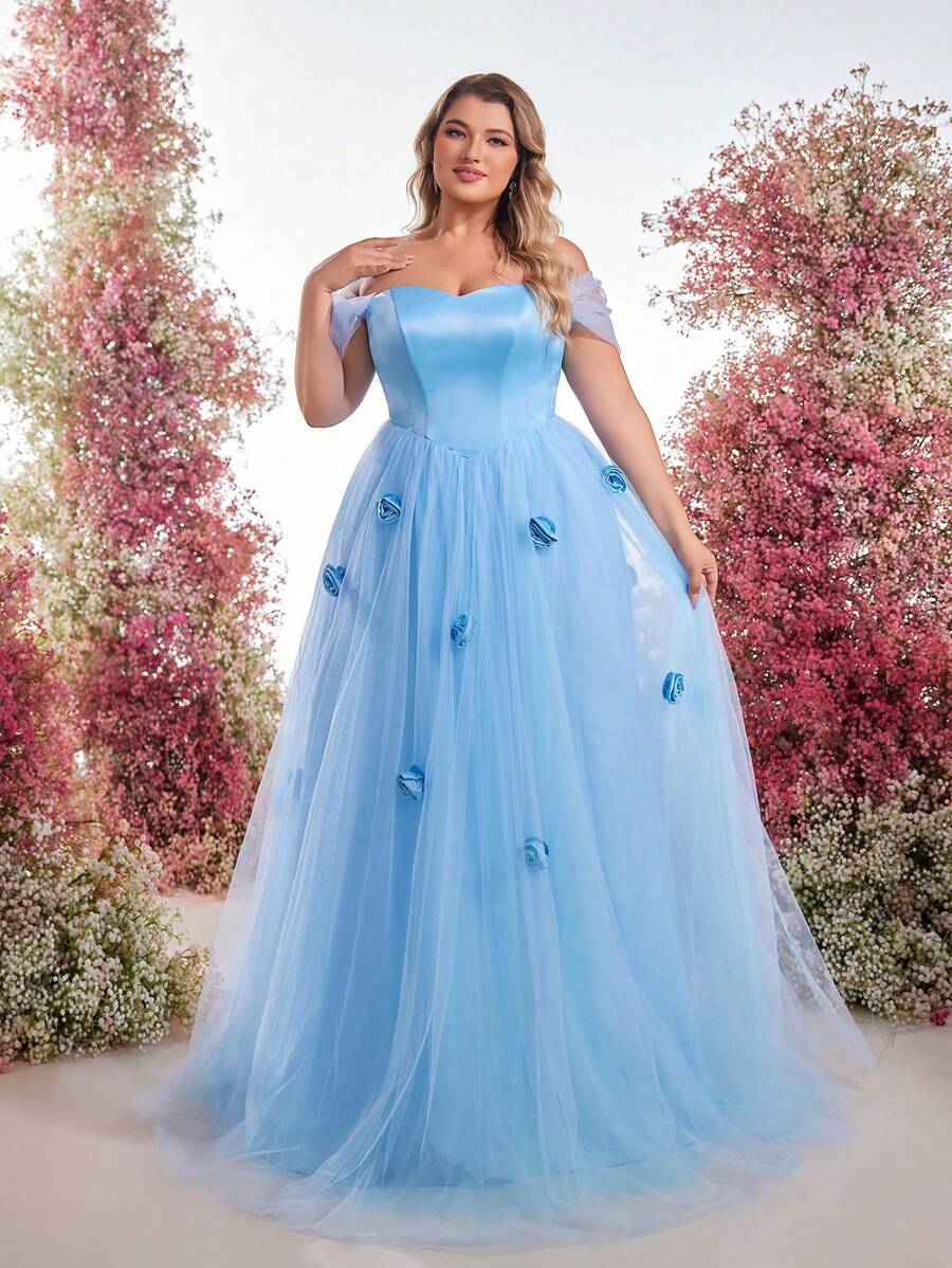 Glamrae Plus Size Elegant Luxurious Handmade Floral Embellished Off ...