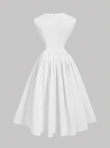 SHEIN MOD Plus Size Elegant White Summer Flared Split Cap Sleeve Dress ...