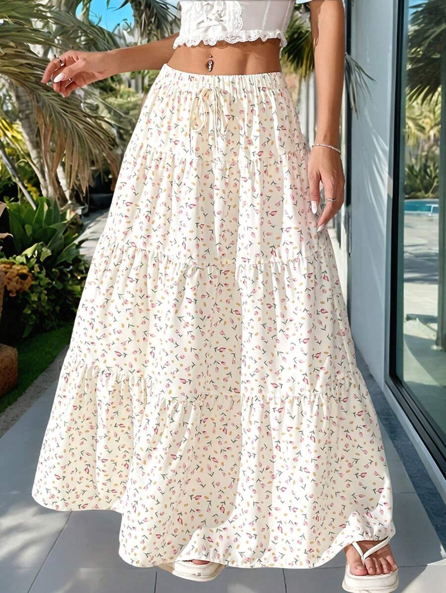 SHEIN EZwear Summer Boho Style Ditsy Floral Skirt, Sun Skirt, Boho ...