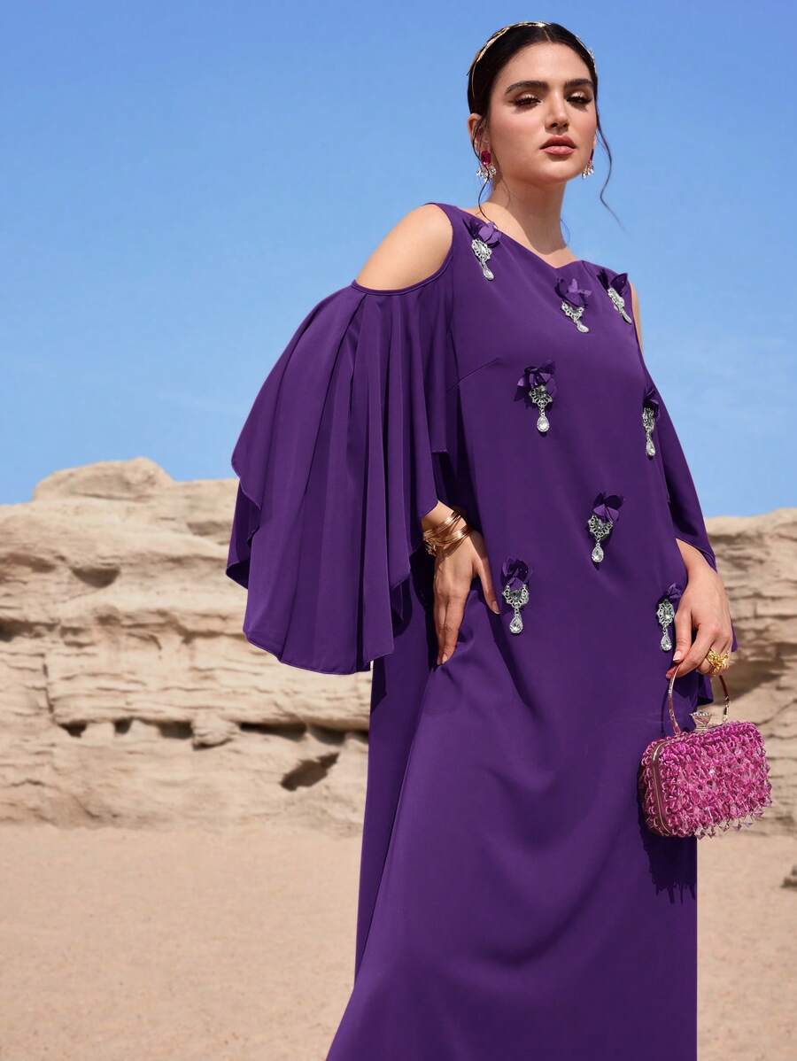 Al Najma Women's Rhinestone Embellished Turkish Maxi Dress ...