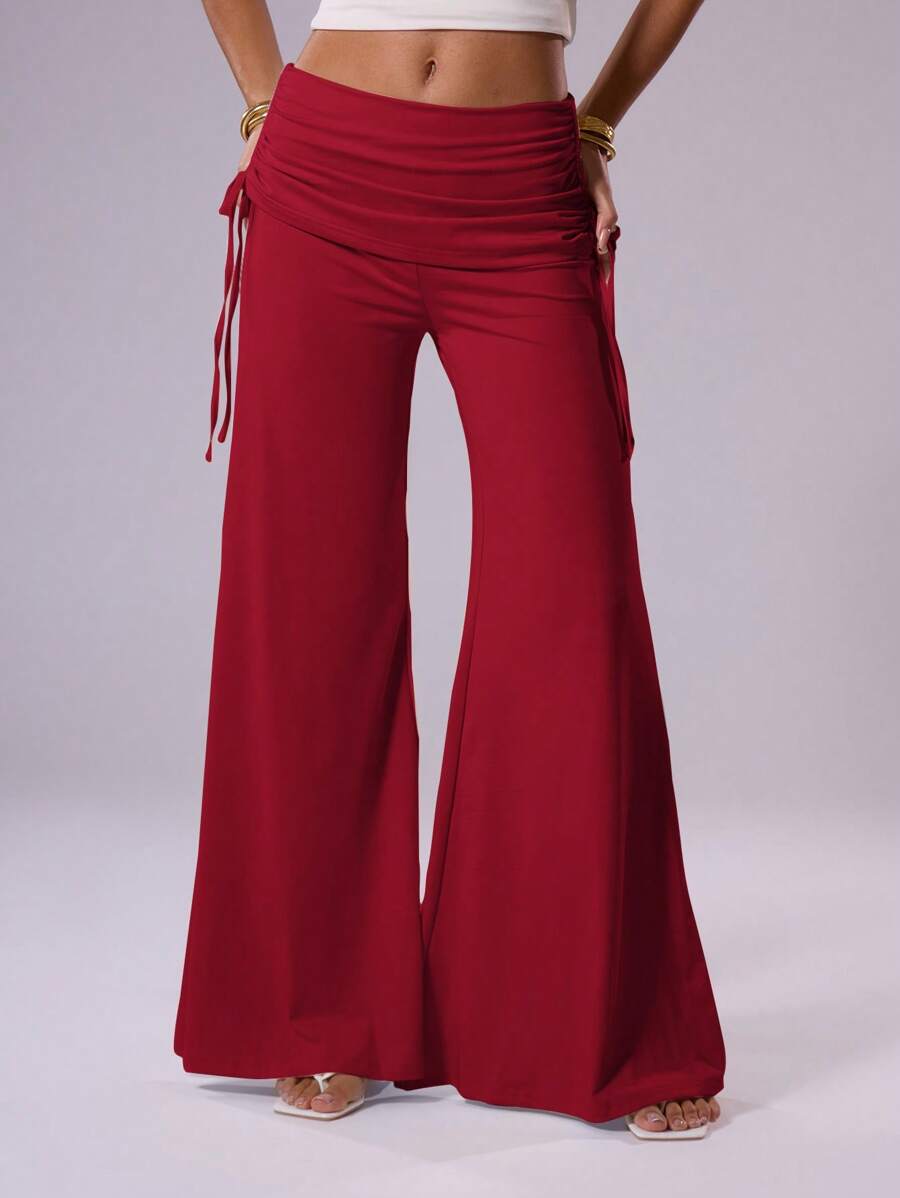 MUSERA Slinky Low Rise Foldover Wide Leg Trousers Sexy Going Out Boho ...