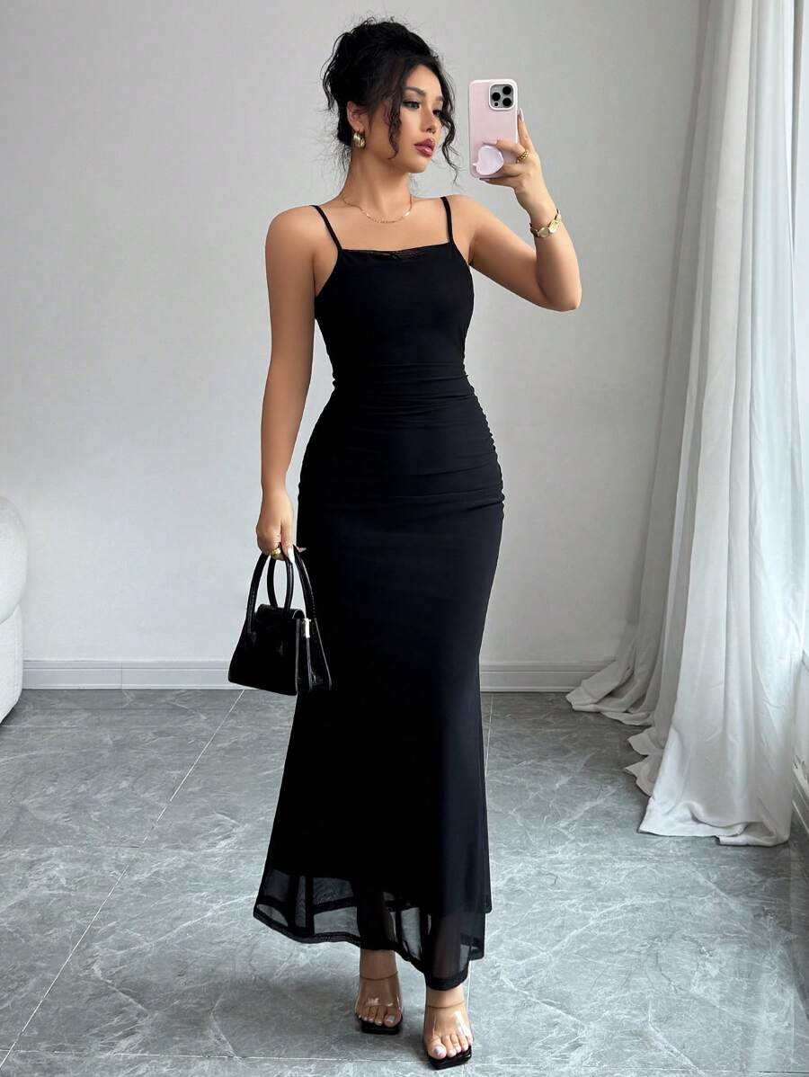 Elenzga Women Solid Color Fish Tail Hem Sling Mid-Calf Slim Fit Elegant ...