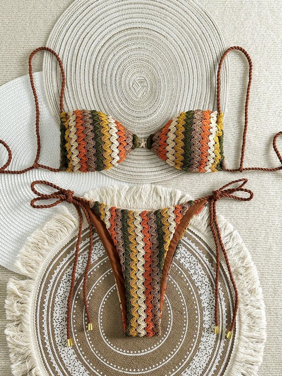 Swim Vcay Summer 2pcs Beach Set For Women, Unique Texture Hollow Knit ...
