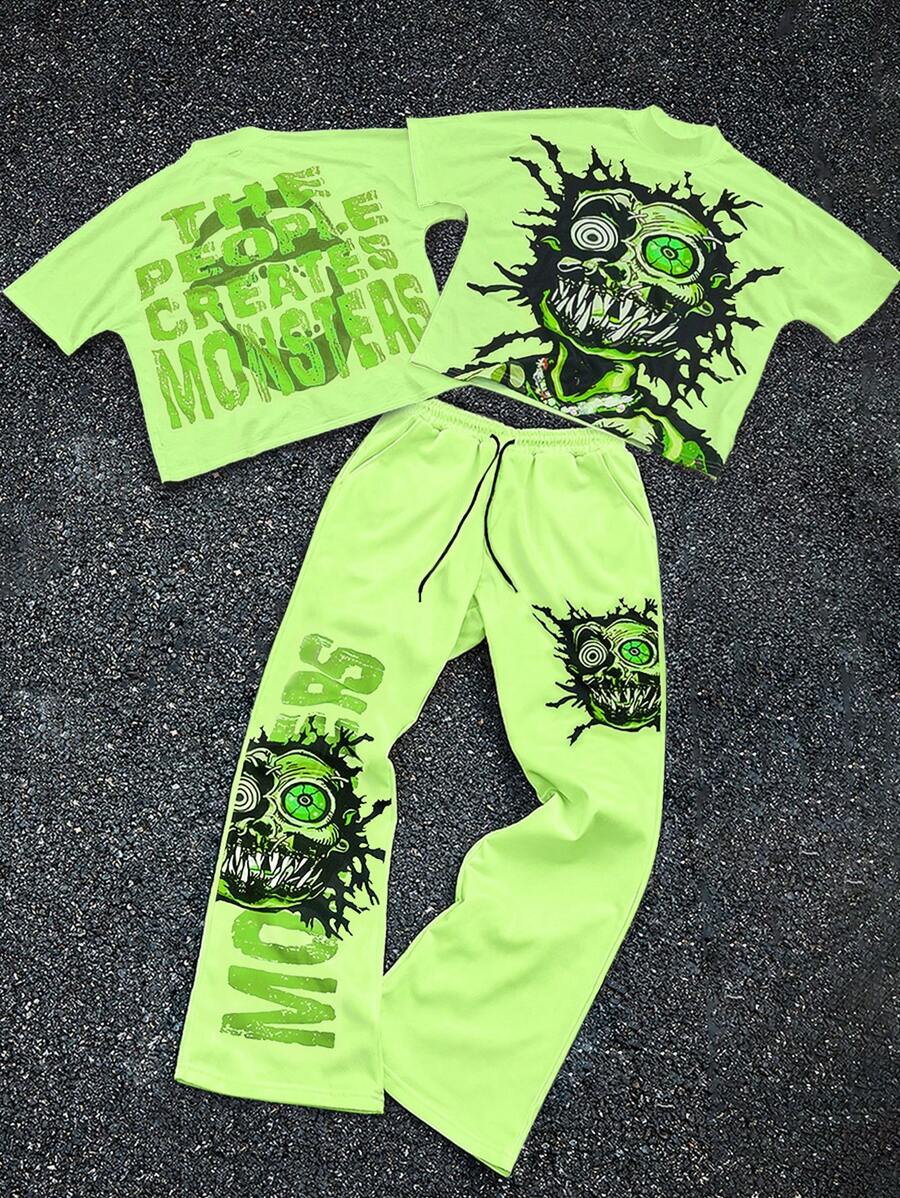 Manfinity EMRG Oversized Brand Green Monster Digital Printing T-Shirt ...