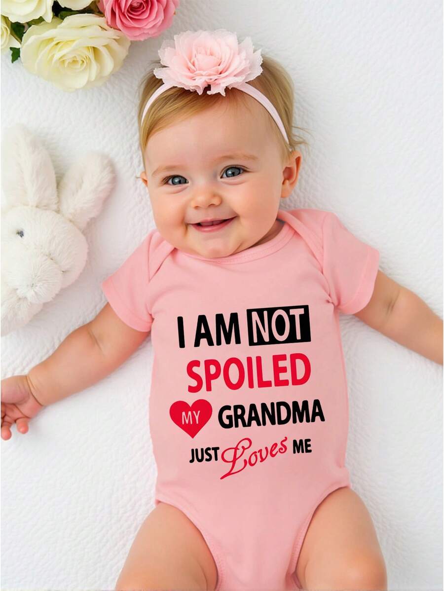 SHEIN Baby Girl Cute Heart & Letter Print Short Sleeve Bodysuit, Summer ...