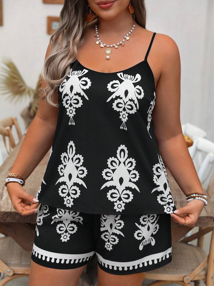SHEIN Clasi Women's Plus Size Sleeveless Camisole Top & Loose Shorts ...