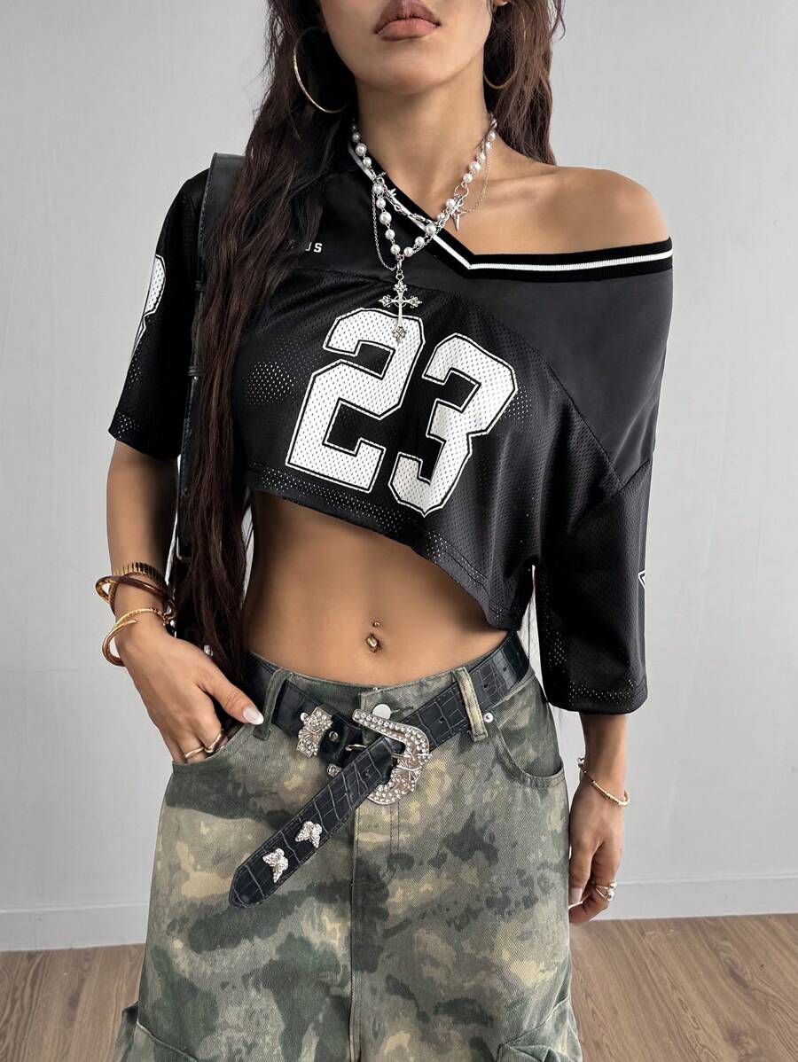 SHEIN Coolane 2024 Spring/Summer Street Style Women Football & Number ...