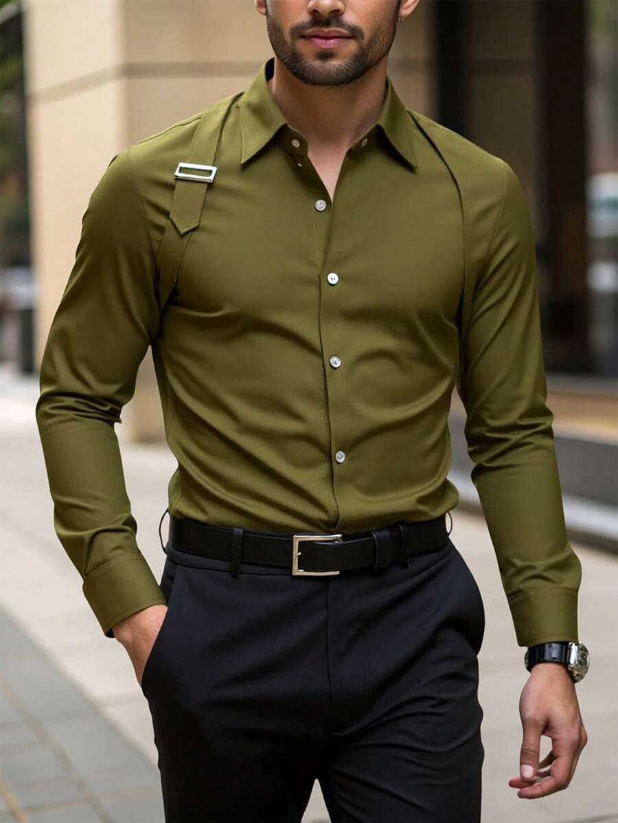Manfinity Mode Men's Single-Breasted Button Design Casual Long Sleeve ...