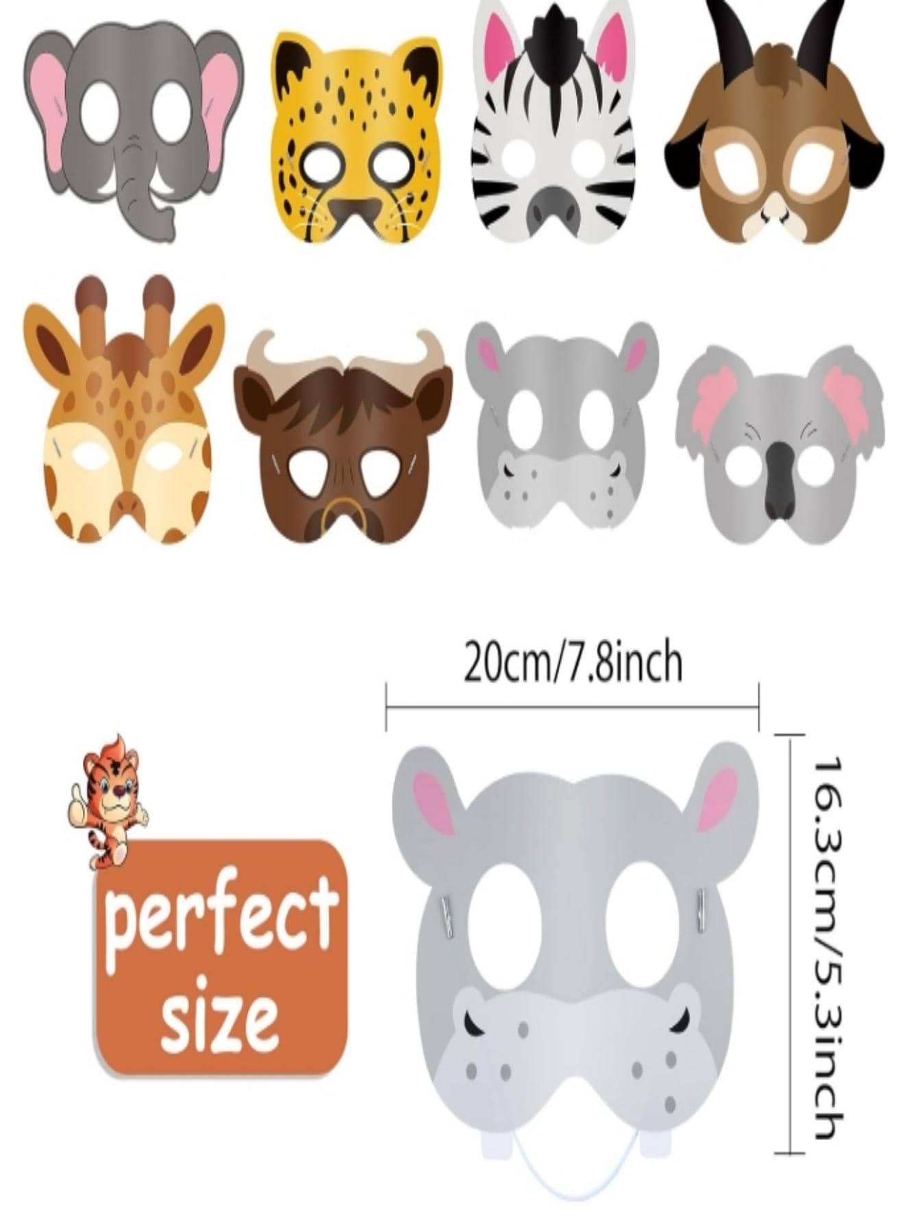 SHEIN BLUE PANDA 12 Packs Felt Animal Masks For, Jungle Party Favors ...
