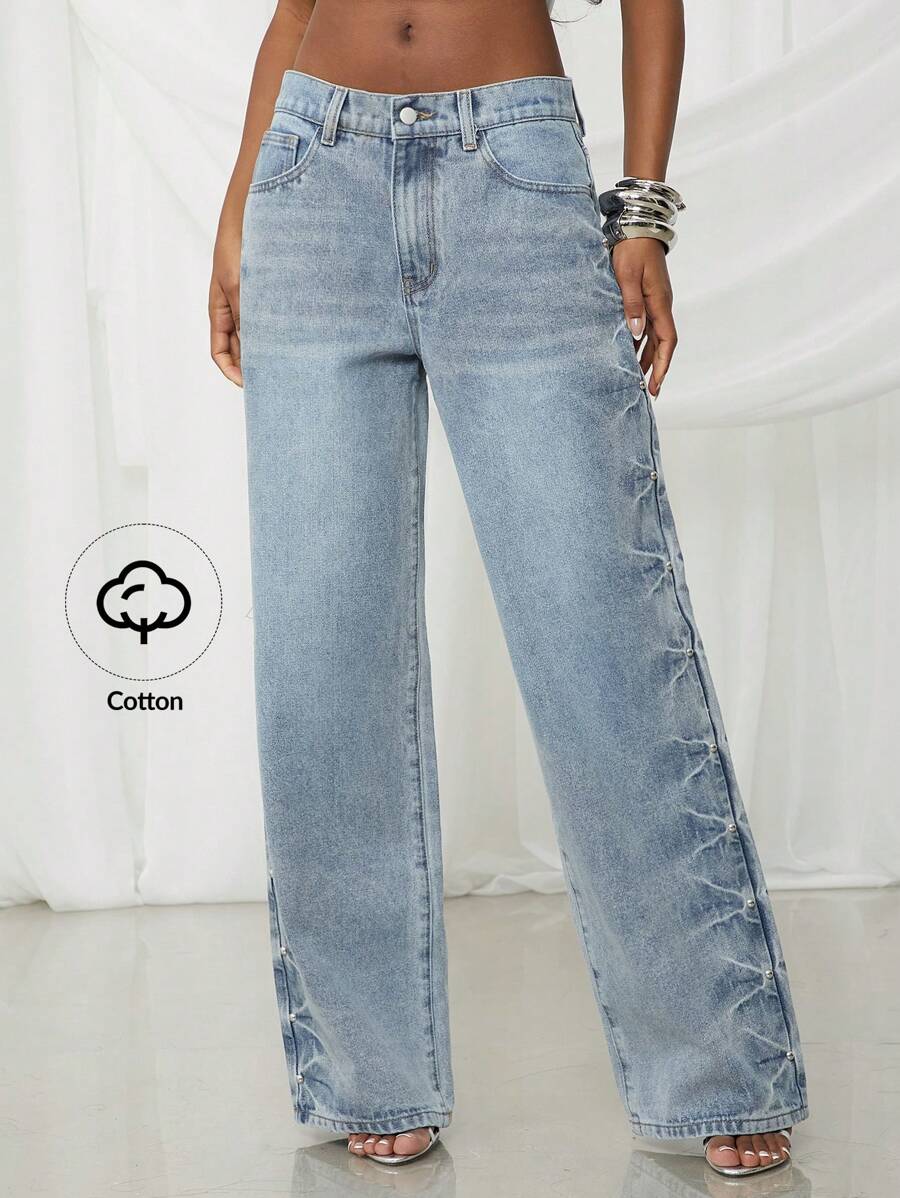 NYA SZN Jean Spring Light Wash Studded Wide Leg Festival Summer ...