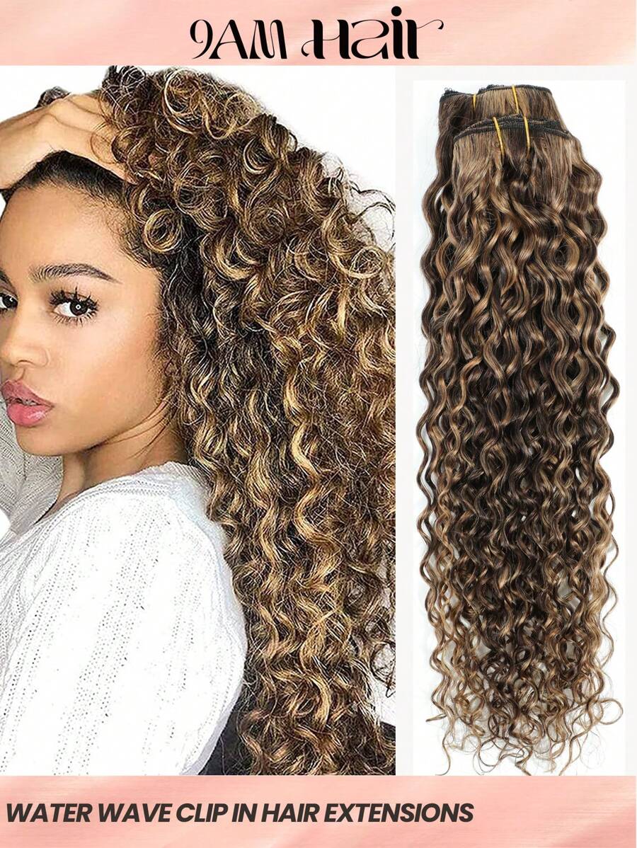 10pcs Water Wave Piano Color 14-20 Inch 150% Density Clip In Human Hair ...