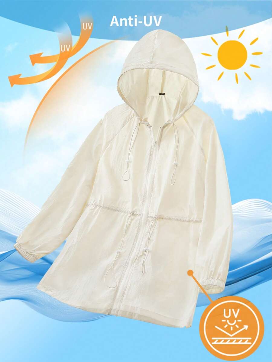 SHEIN EZwear Plus Size Women Apricot Color Lightweight Sheer Hooded ...