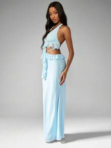 MISSGUIDED Elegante Ruffle Halter Mesh Tweedelige Set Maxi Zomer Co-Ord ...