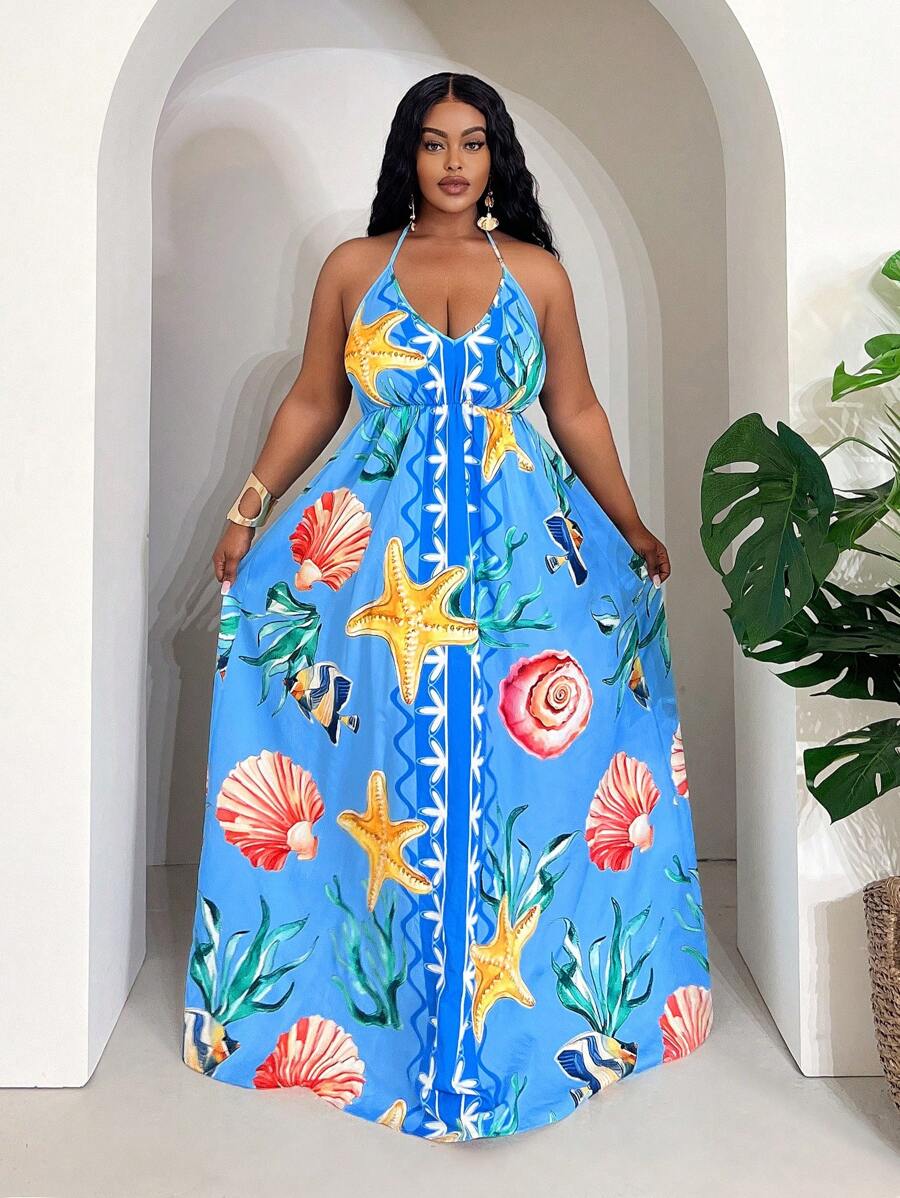 Slaydiva Plus Size Form-Fitting Blue Floral Print Dress, Casual Summer ...