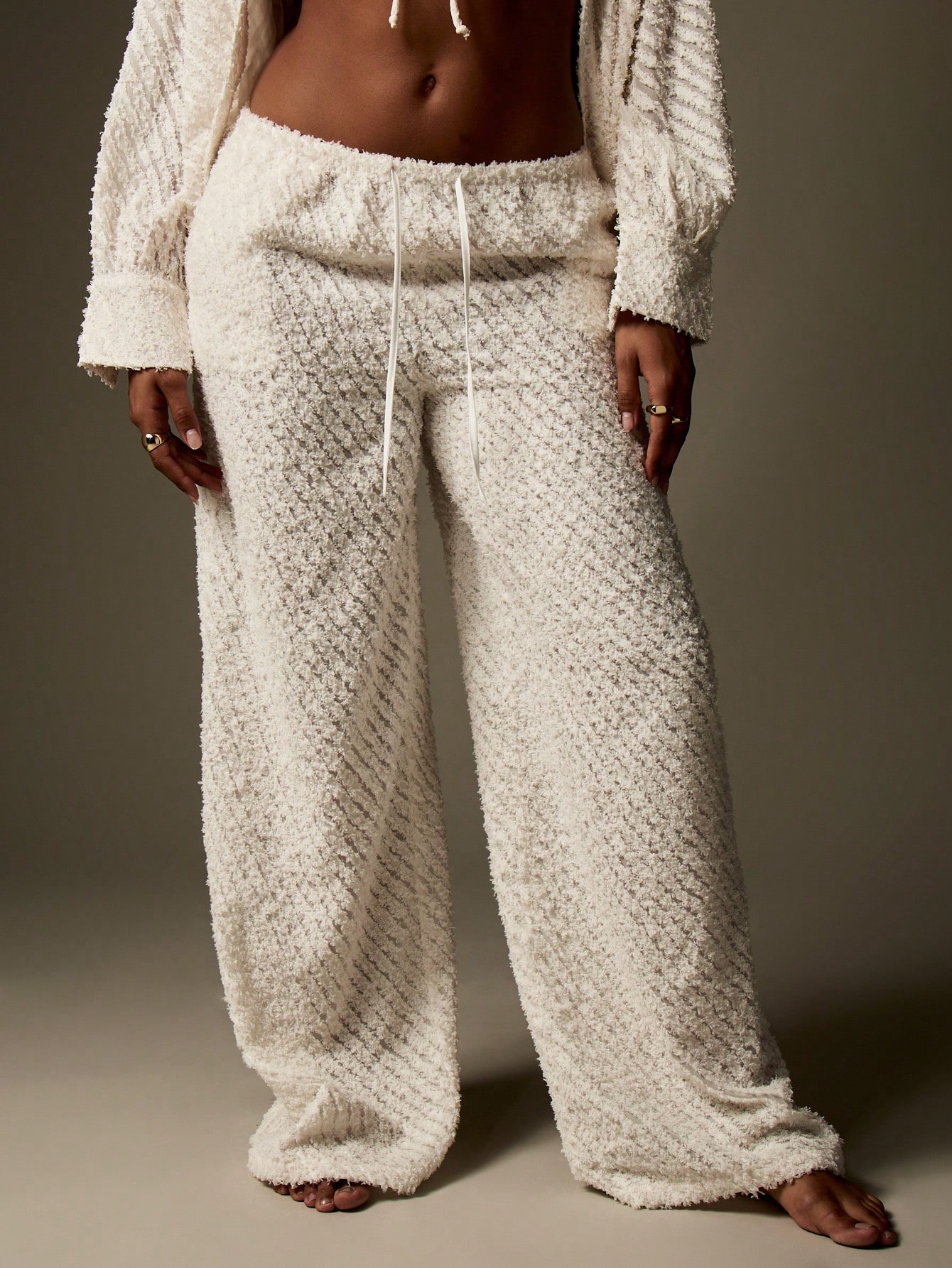 Cozy Loungewear Textured Wide Leg Pants Plush Fuzzy Bottoms Winter ...