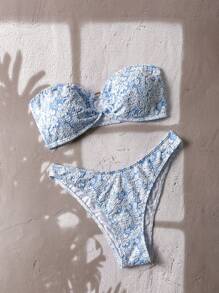 Swim Mod Women's Summer Beach Floral Jacquard Bikini 2 Pieces Swimwear ...