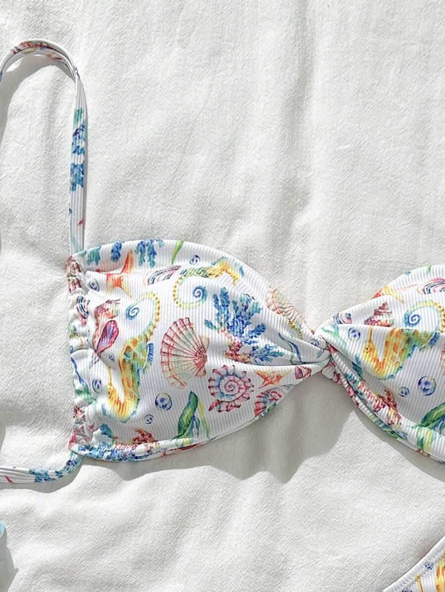 Swim Mod 2pcs Ocean Seashell Printed Women Swimwear Sets, Simple ...