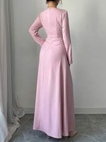 Elenzga Square Neck Long Sleeve Pleated Waist High-End Women Dress ...