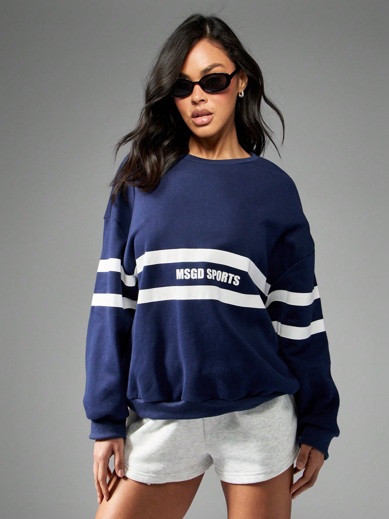 MISSGUIDED Oversized Striped Design Casual Pullover Sweatshirt｜MISSGUIDED
