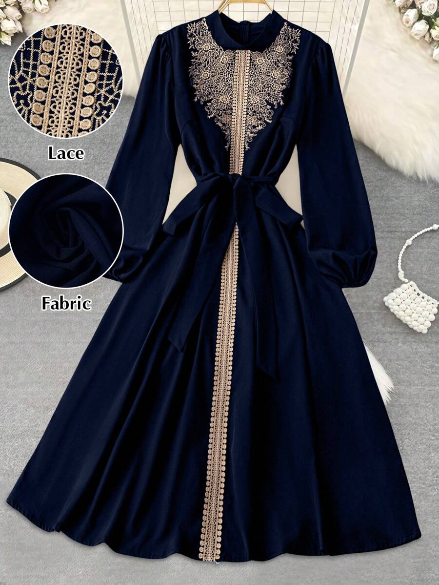 SHEIN LUNE Court Retro Plus Size Women Elegant Embroidered Lantern ...