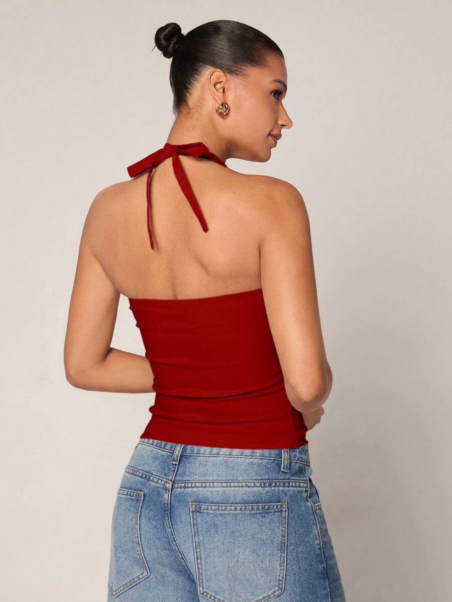 Glamine Women's Elegant Halter Neck Backless Crop Top - Spring And ...