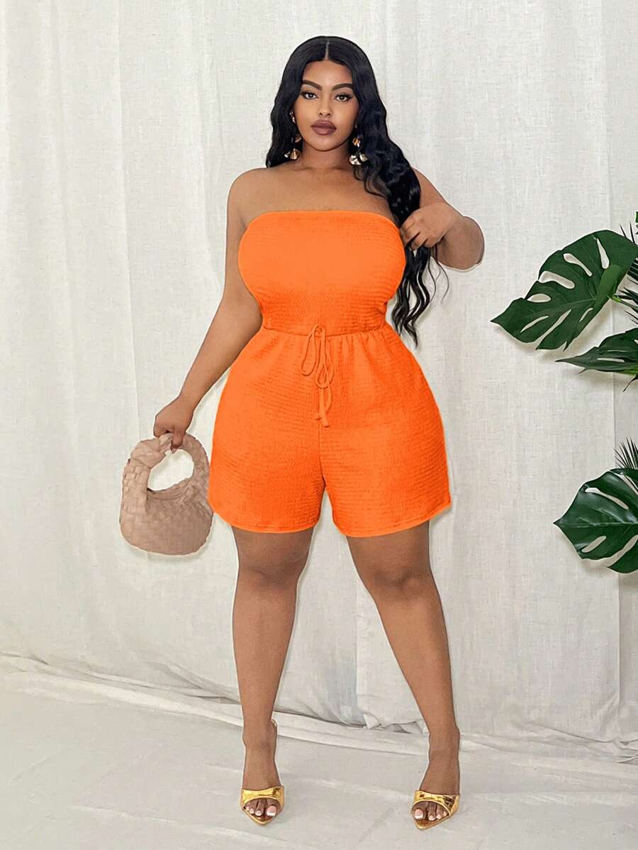 Slaydiva Plus Size Women's Sleeveless Knit Romper With Drawstring ...