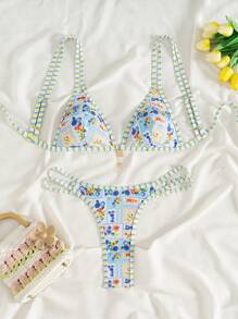 Swim Mod 2pcs Women Sexy Floral Print Bikini Set, Matching Golden ...