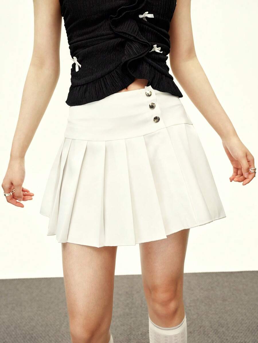 Rina Fox Women's Sexy Pleated Mini Skirt, Low Waist Solid Color Pleat ...