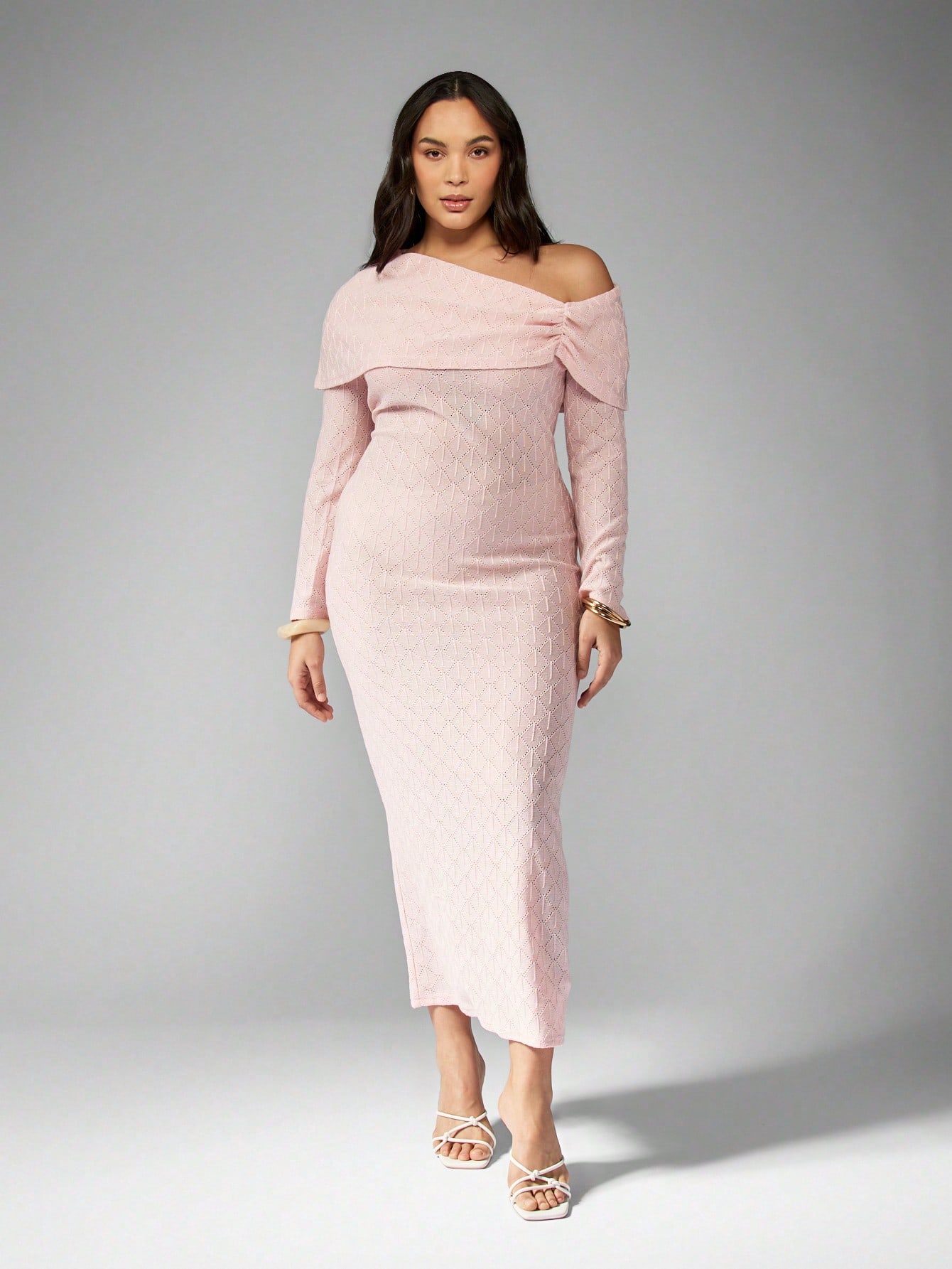 MISSGUIDED PLUS Ruched Off Shoulder Long Sleeves Bardot Maxi Dress ...