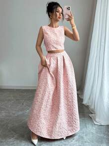 Chiquease Set de 2 piezas: Blusa con textura jacquard de unicolor con ...