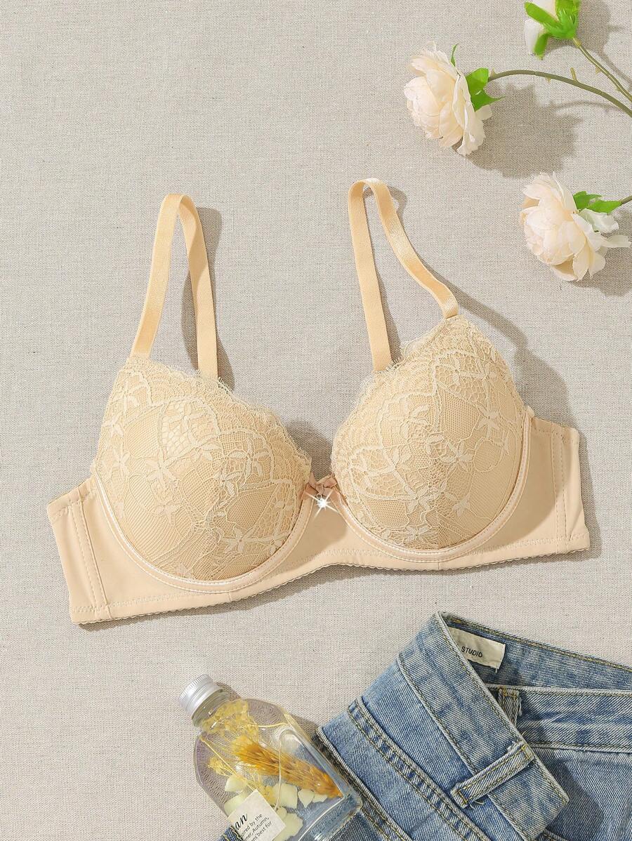 SHEIN 1pc Women's Sexy Lace Minimalist Push-Up Lingerie Bra With ...