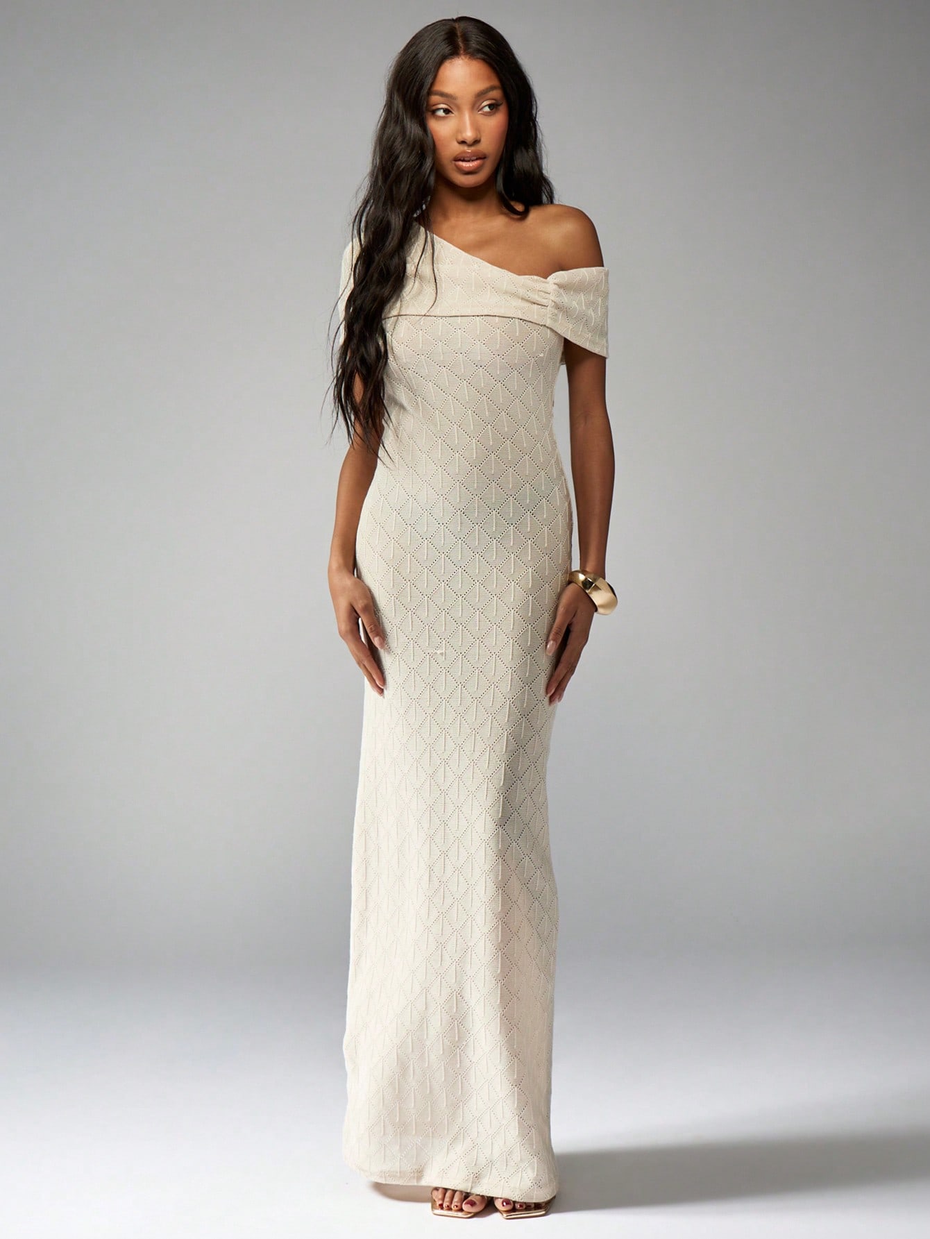 Off-Shoulder Knit Maxi Dress Evening Gown Form-Fitting Formal Wedding ...