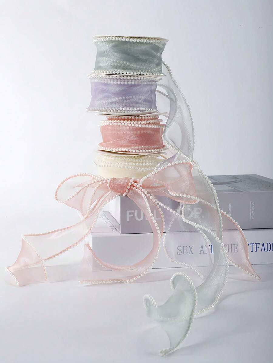SHEIN 1Pc 4Cm*450Cm Pearl Fishtail Tulle Curling Ribbon, Cake Birthday ...