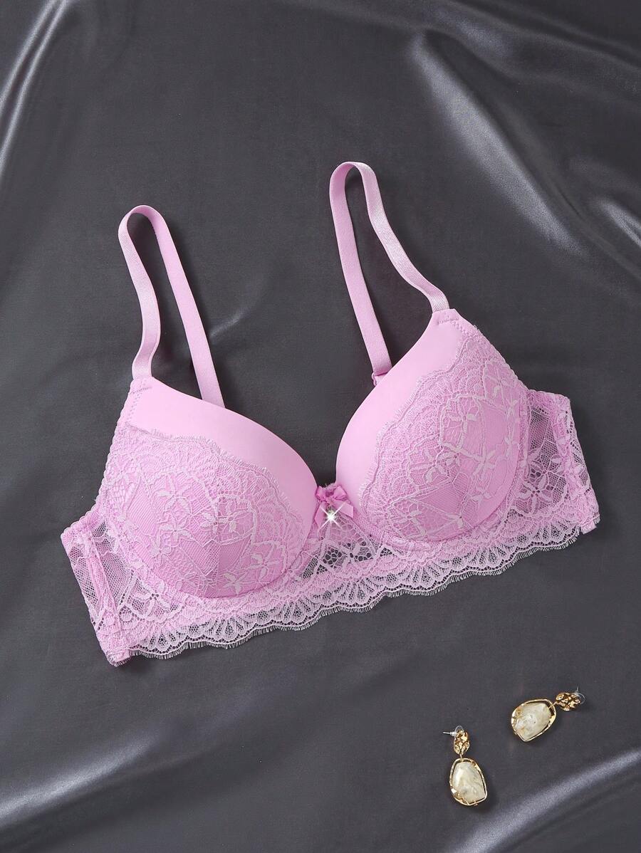 1pc Lace Patchwork Sexy Supportive Romantic Wireless Everyday Lingerie ...