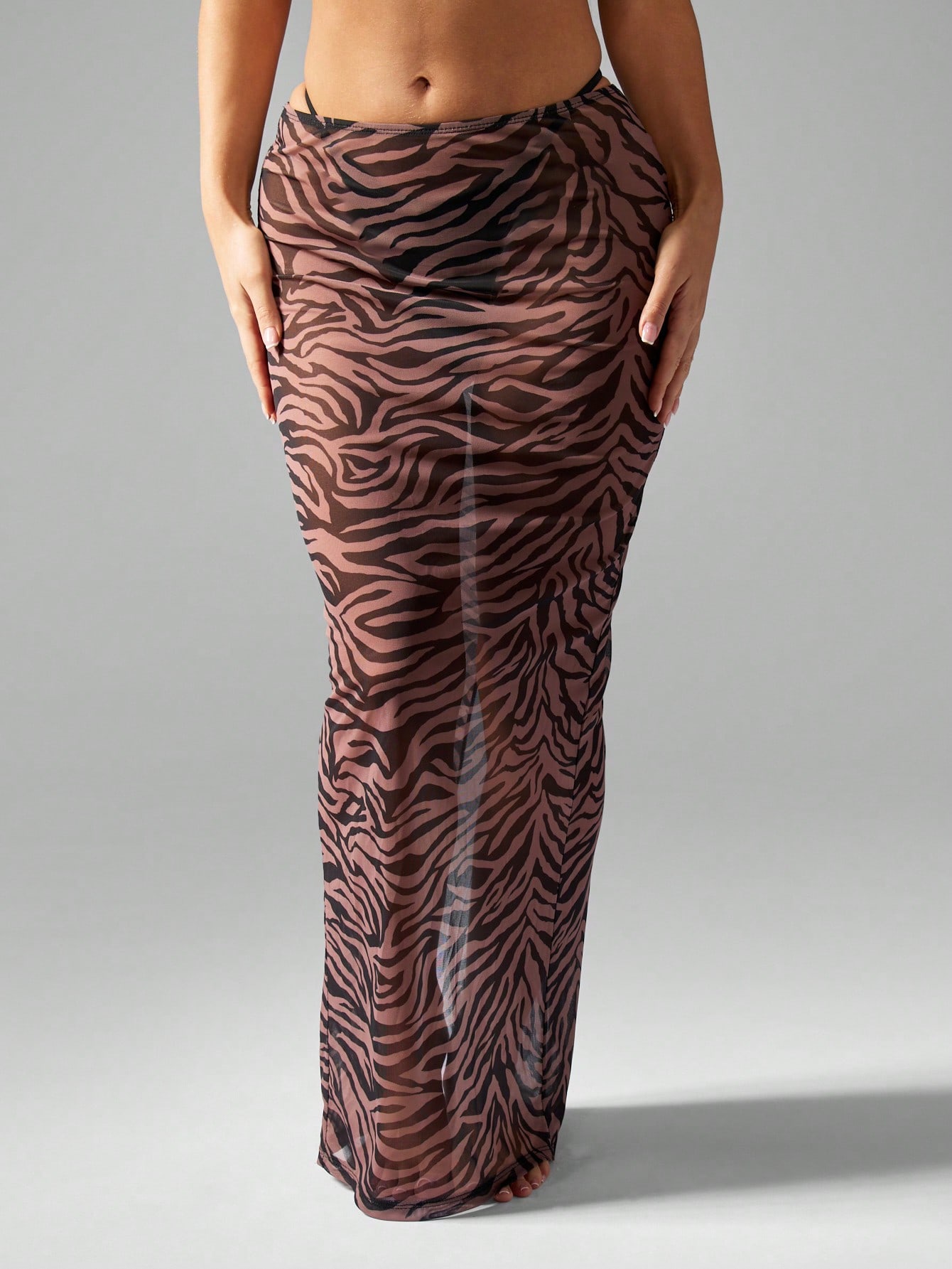 MISSGUIDED Zebra Print Mesh Boho Style Maxi Sheer Overlay Skirt｜MISSGUIDED