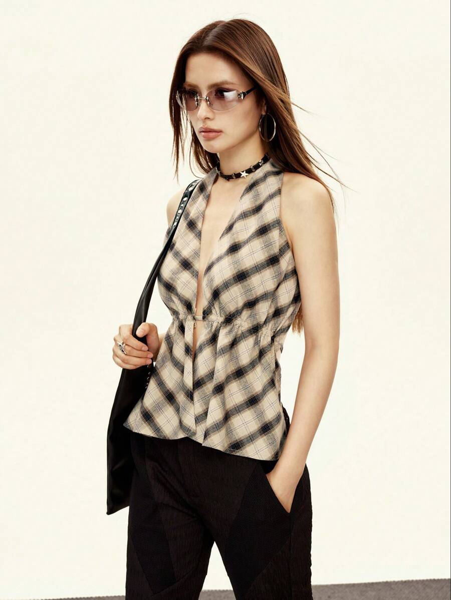 Rina Fox Top Regata Halter Quadriculada Feminina, Para Show Country ...