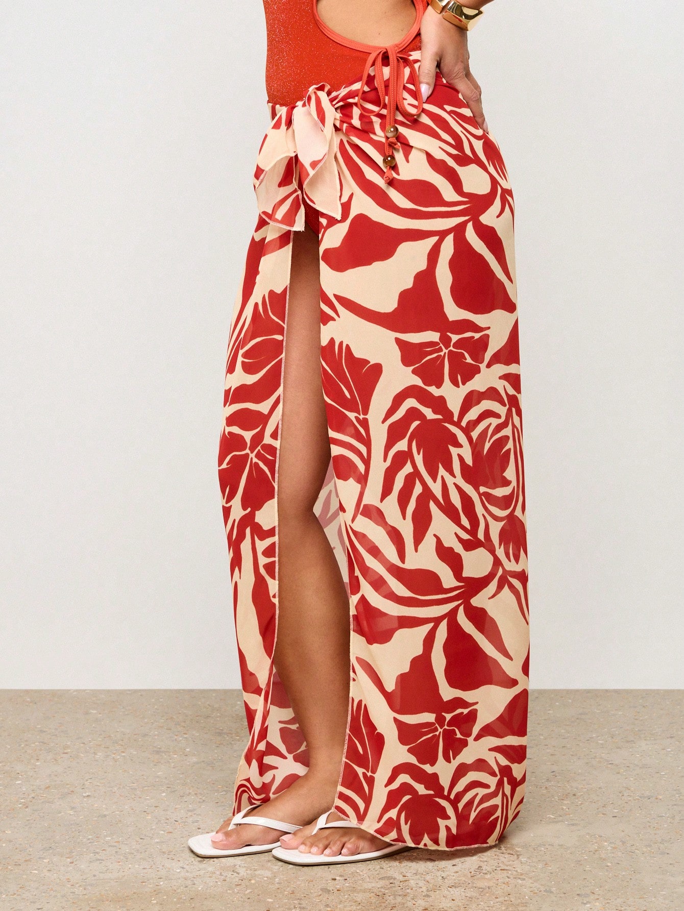 AiiRZ Tropical Beach Resort Wrap Maxi Skirt With Side Tie Detail ...