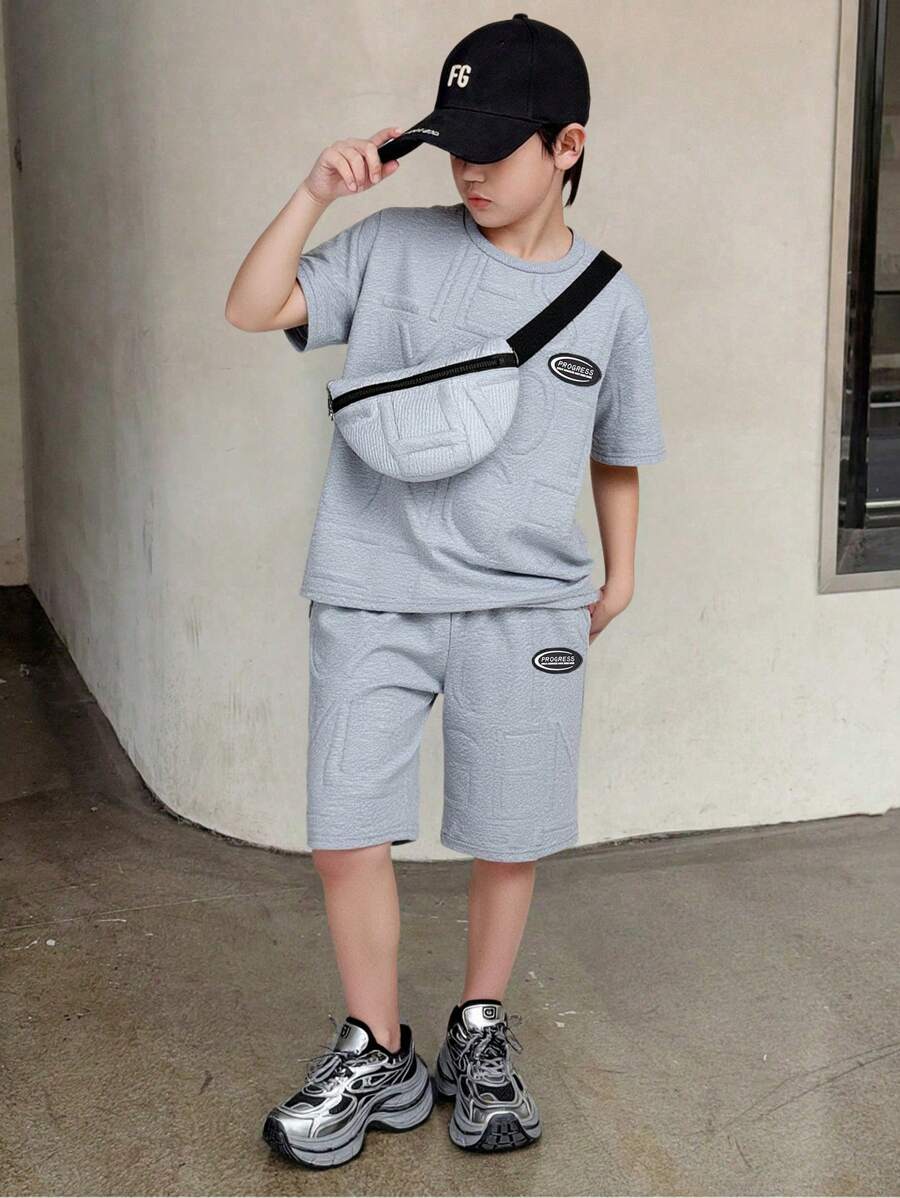 SHEIN 2pcs/Set Tween Boys' Casual T-Shirt And Shorts Outfit With ...