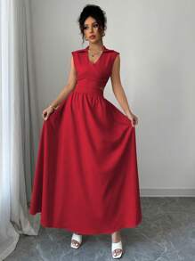 Elenzga Vestido sin mangas de cuello en V con diseño de cintura para ...