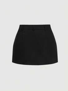 SHEIN MOD Women's Black Woven Mini Skirt With White Bow Details ...
