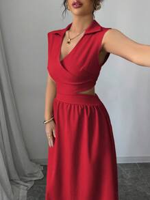 Elenzga Vestido sin mangas de cuello en V con diseño de cintura para ...