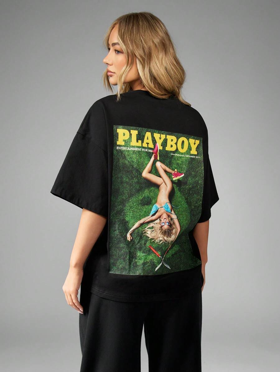 Missguided x Playboy Magazine Cover Graphic Oversized T-Shirt Retro Streetwear Print Statement ...