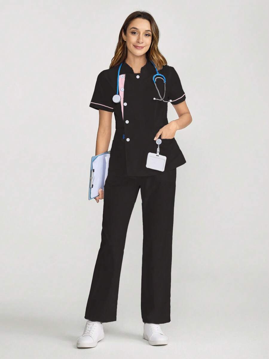 TaskEZ Asymmetric Scrub Uniform Set | SHEIN USA