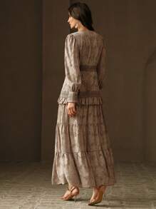 Anewsta French Style Ruched V-Neck Puff Sleeve Elegant Slim Fit Dress Maxi Women Outfit Festival ...